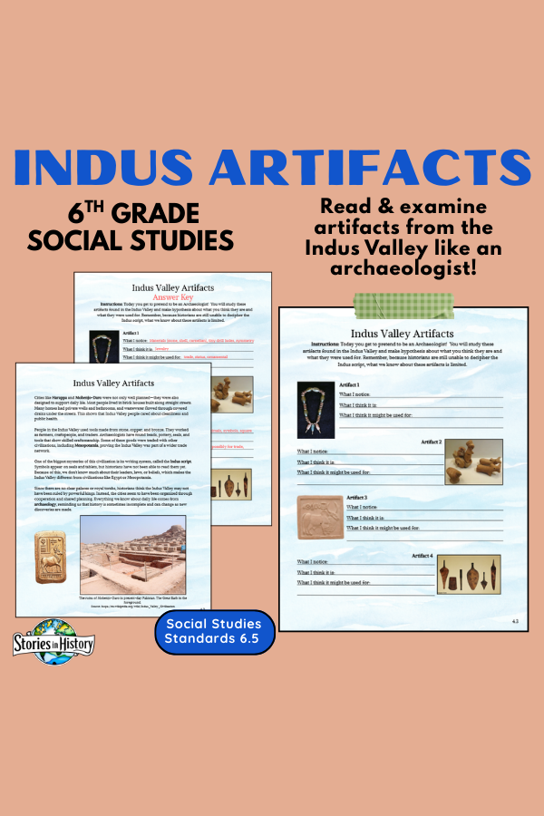 Indus Valley (Ancient India) Artifacts Activity- Archaeology Lesson fo ...
